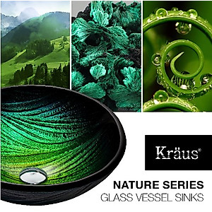 Kraus C-GV-391-19mm-10ORB Nei Glass Vessel Sink and Waterfall Faucet Oil Rubbed Bronze
