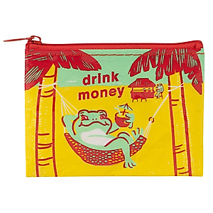 Blue Q Coin Purse ~ Drink Money. Made from 95% recycled material, the ultimate little zipper bag to corral coins, gift cards, ear buds. 3"h x 4"w.