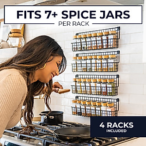 ZICOTO Farmhouse Style Hanging Spice Racks For Wall Mount - Easy To Install Set of 4 Space Saving Racks - The Ideal Seasoning Organizer For Your Kitchen