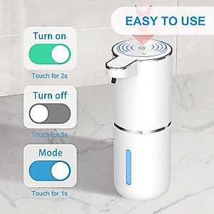 Automatic Foaming Soap Dispenser - Hand Free Pump Touchless Soap Dispenser Electric Dispenser with 380ml, USB Rechargeable 4levels Adjustable Dispenser for Bathroom Kitchen