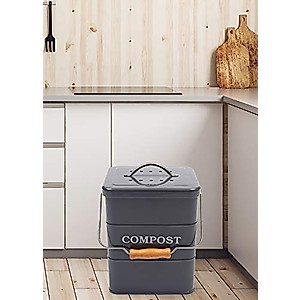 Xbopetda Stainless Steel Compost Bin for Kitchen Countertop,1 Gallon, includes Charcoal Filter,Compost Bucket Kitchen Pail Compost with Lid -Gray