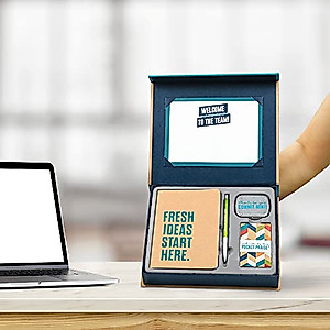 Cheersville New Employee Welcome Gift Set Kit - Signable Certificate, Small Bound Journal, Blue Ink Retractable Ballpoint Click Pen, 6 Praise Cards, Breath Mints