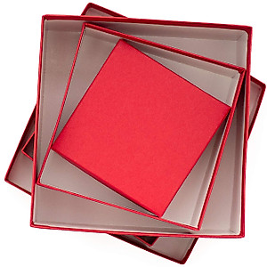 Made in USA Recycled Paper Kraft Boxes – 6.25”, 7.25” & 8.25” – Nested Squared Boxes with Lids (Large Set of 3 - Wild Cherry Red)