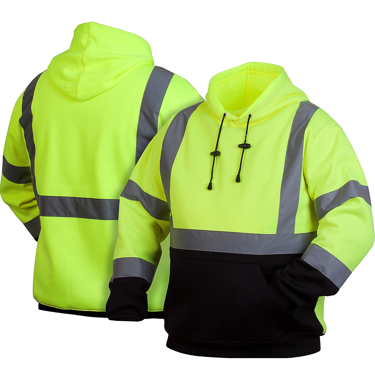 Pyramex Safety Unisex Adult Hoodie Pyramex Hi Vis Lime Safety Pullover Sweatshirt With Black Bottom Large, Hi Vis Lime, 2X Large
