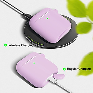 MOLOPPO AirPods Case Cover, Soft Silicone Protective Cover with Keychain for Women Men Compatible with Apple AirPods 2nd 1st Generation Charging Case, Front LED Visible- Pink Purple