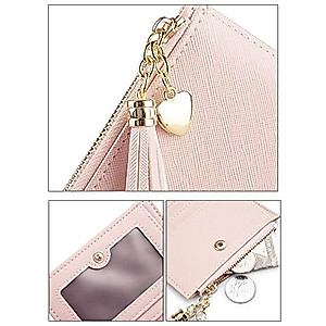 Belsmi Women's Small Compact Slim Leather Mini Wallet Lady Purse Zipper Pocket Card Organizer Bifold Wallets (Pink)