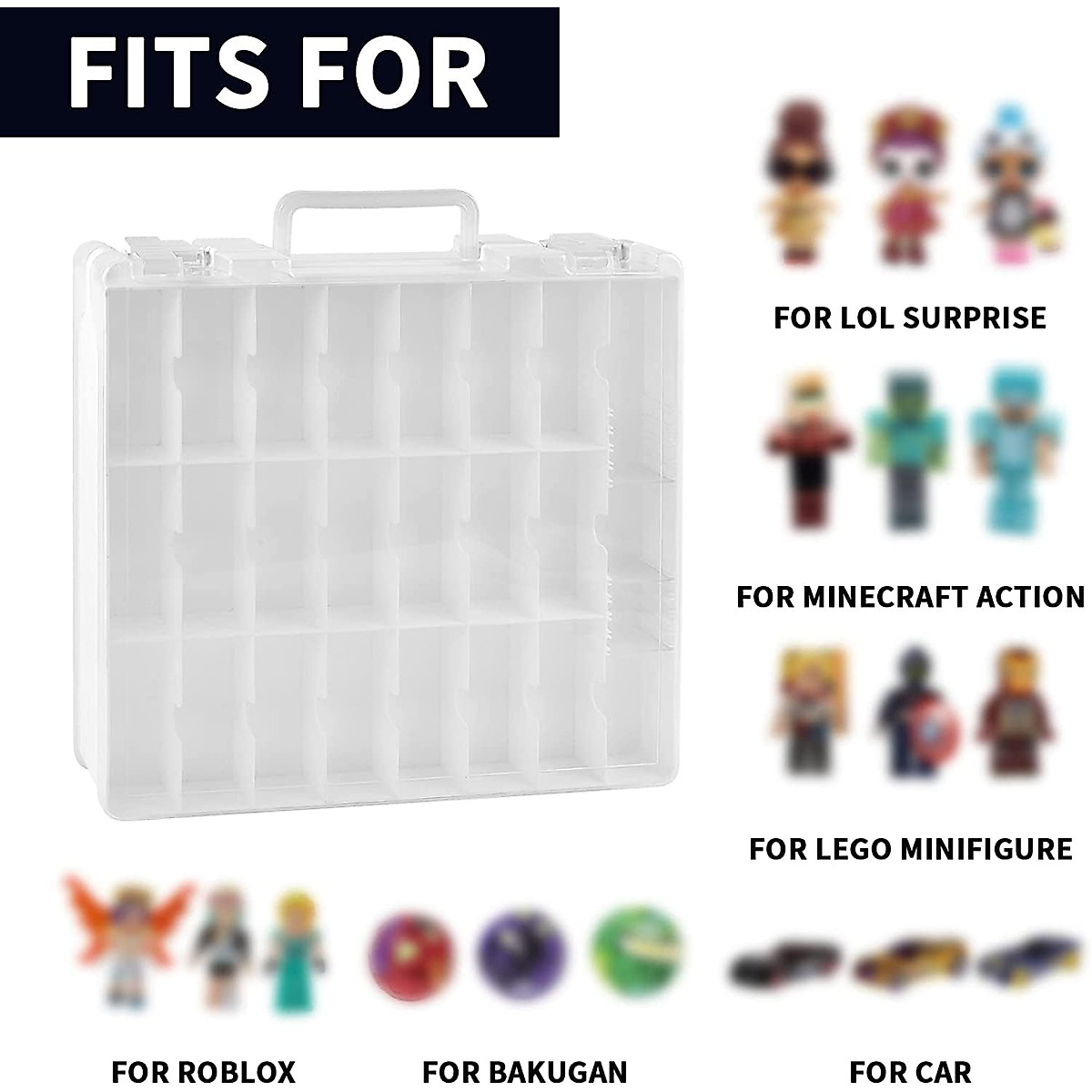 Toy Car Storage Organizer Case Compatible with Hot Wheels/for Matchbox Cars. Display Carrying Container Holder for LOL Surprise Dolls/for Shopkins with 48 Compartments Double Sided-White (Box Only)