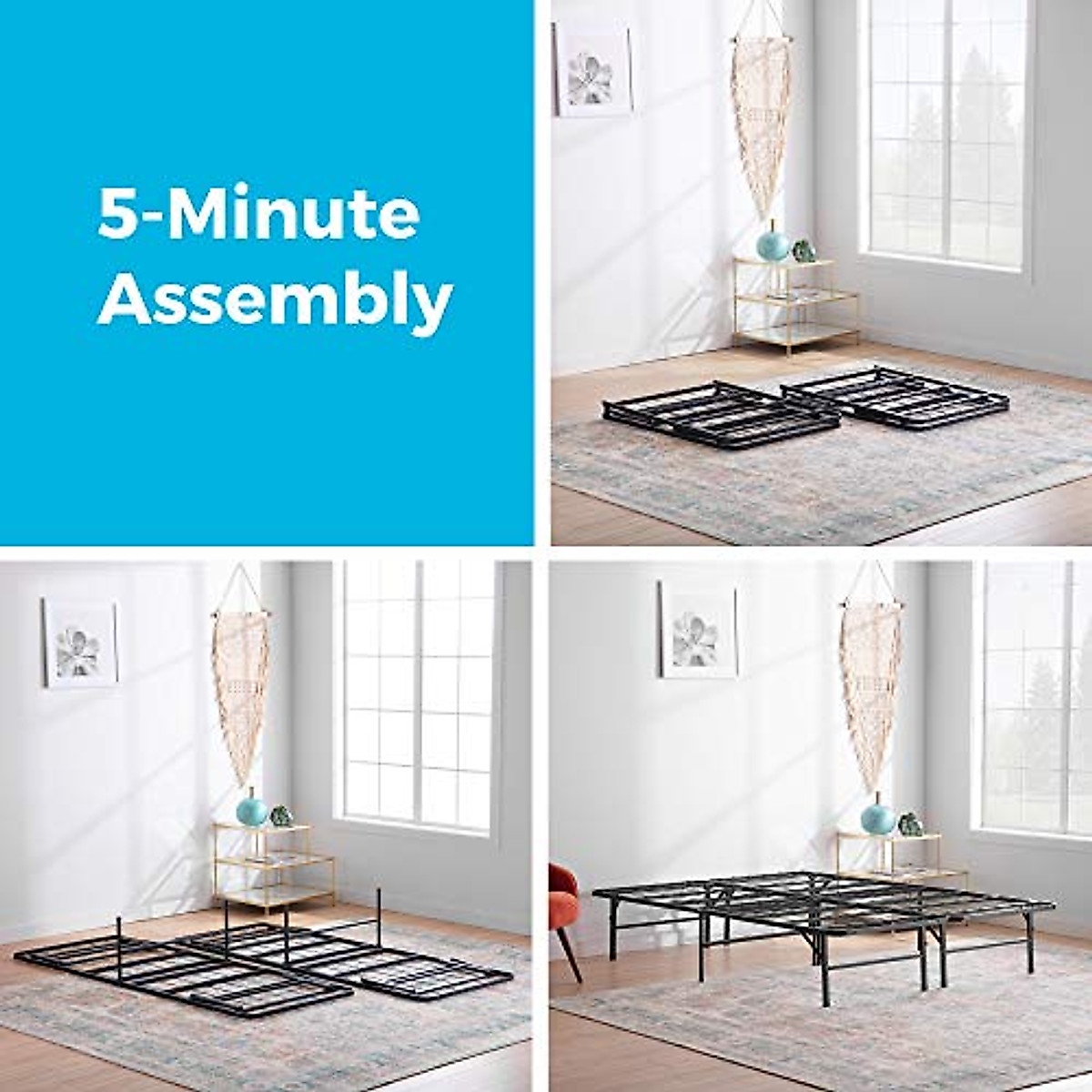 Linenspa 14 Inch Folding Metal Platform Bed Frame - 13 Inches of Clearance - Tons of Under Bed Storage - Heavy Duty Construction - 5 Minute Assembly - Twin