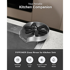 PIPPONER Stainless Steel Glass Rinser for Kitchen Sink,Upgraded 360°Rotating Jet Cup Washer for Sink,Cup Cleaner for Bar Sink Attachment(Brushed Nickel)
