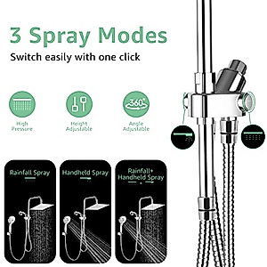 COSYLAND 8'' Rainfall Shower Head with Handheld Combo High Pressure 12 Settings Stainless Steel with Chrome Finish Bath Showerhead, Height/Angle Adjustable,Chrome