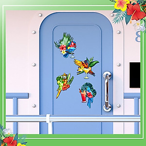 Hoteam 6 Pieces Tropical Drink Cruise Door Decorations Margarita Parrot Magnets Decorative Funny Parrot Magnets for Fridge Car Ship Garage Cabin Refrigerator Locker Magnetic Sign