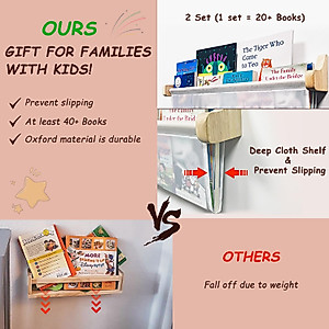 Volnamal Kids' Bookshelf Set of 2, Wall Mounted Floating Nursery Book Shelves, Bookshelf with Deep Pocket, Children's Bookcase Display for Nursery, Playroom or Kids Room