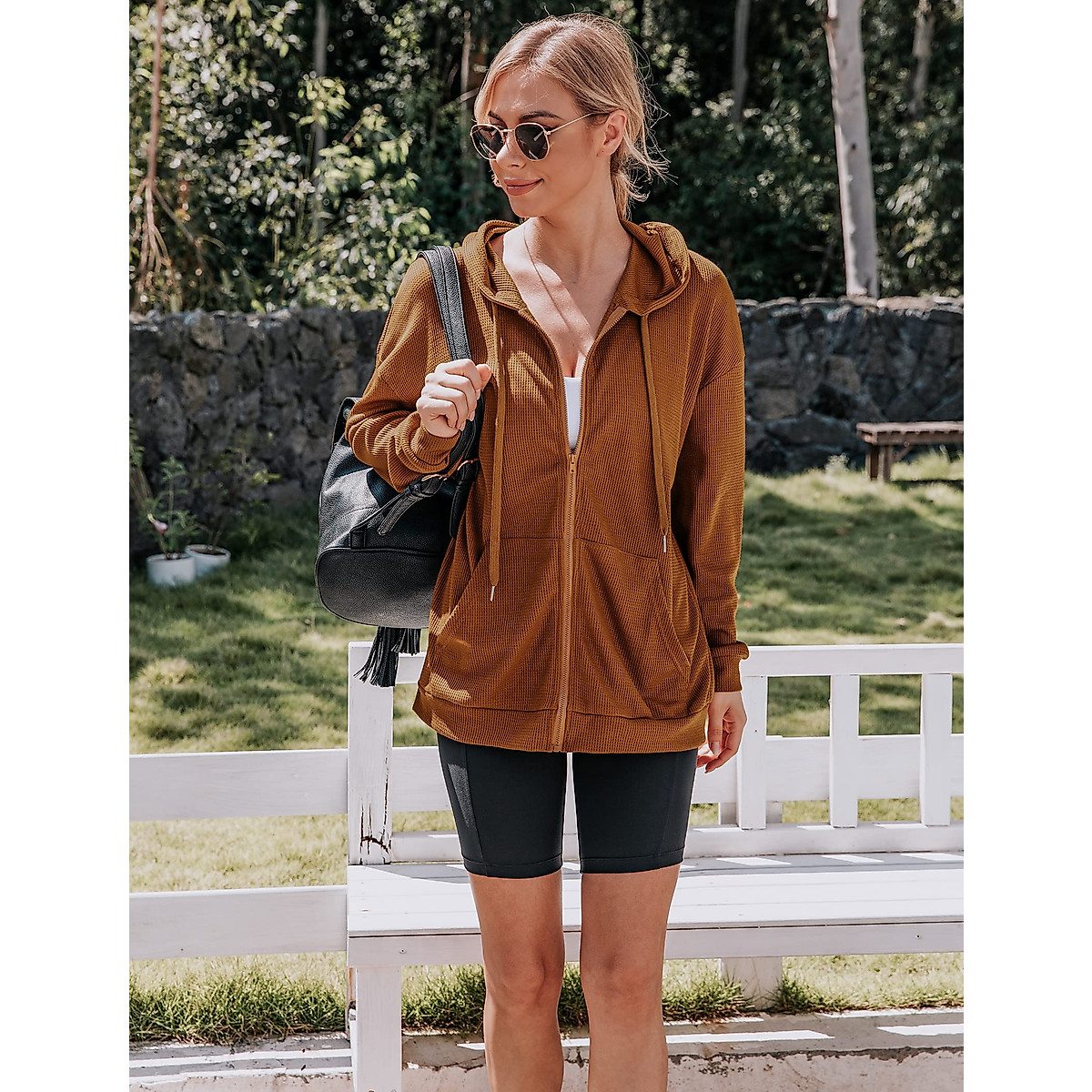 Cowasto Women Full Zip Up Hoodies Long Sleeve Casual Zipper Sweatshirt With Pocket Dark Brown