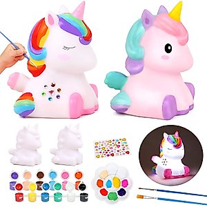dededa 2Pcs Paint Your Own Unicorn Night Light Art Kit, Arts and Crafts for Kids Ages 4-8,Unicorn Toys Unicorns Gifts for Girls Ages 6-8 Painting Kit for Kids 4 5 6 7 8 9 10 11 12+