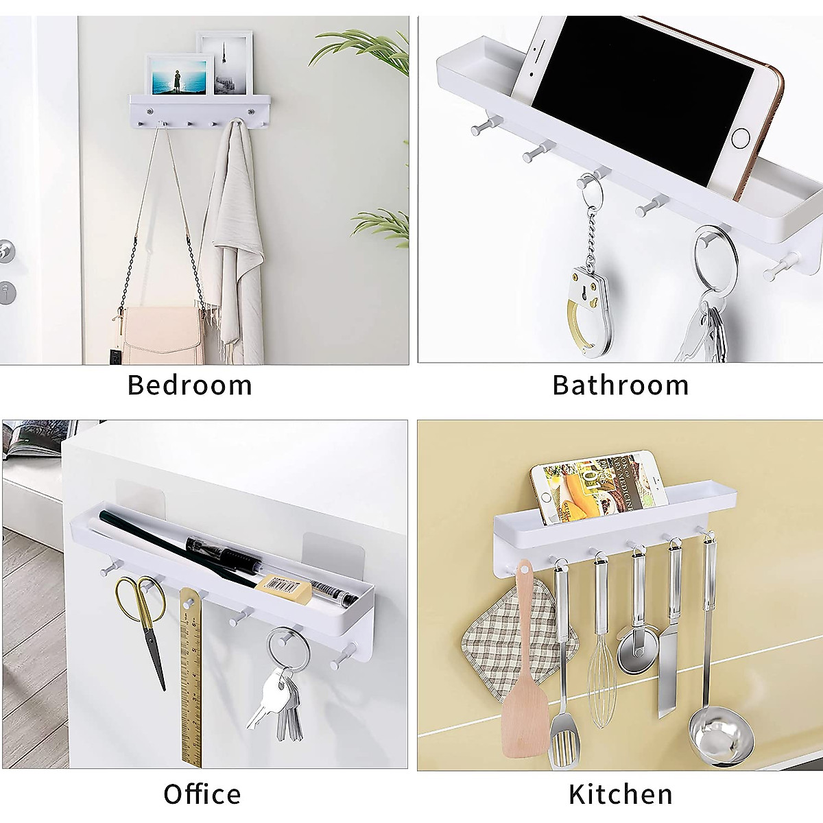 HAYAN Key Holder for Wall, Wall Mount Mail Key Hanger Organizer Shelf, Key Hooks Rack, Small Key Hanger for Home Entryway, Hallway, Kitchen, Office - White