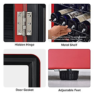 MAXTRAL Mini Wine Fridge, 24 Bottles Small Wine Fridge, Wine Fridge Freestanding, Wine Fridge Under Counter, Wine Bottle Cooler, Digital Temperature Control, UV-Protective (Red + Metal)