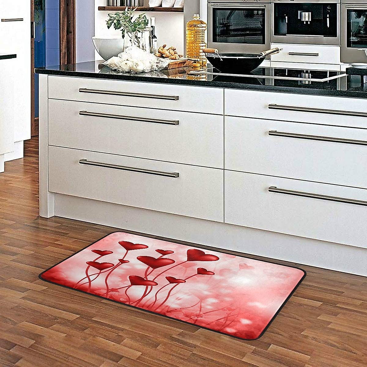 Kitchen Rugs Valentines Cute Heart Flower Design Non-Slip Soft Kitchen Mats Bath Rug Runner Doormats Carpet for Home Decor, 39" X 20"