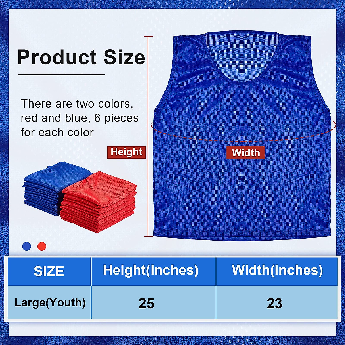 Geyoga 12 Pcs Soccer Pinnies Youth Basketball Practice Jersey Soccer Training Equipment for Sports(Red, Blue)