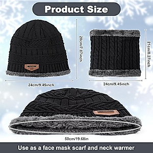 3 Pcs Boys Girls Winter Beanie Hat Scarf Gloves Set Thick Knitted Warm Toddler Winter Hat Mittens Neck Warmer for Kids Black