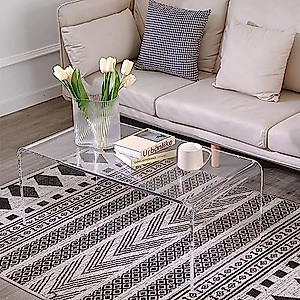 Odoor Direct Modern Waterfall Acrylic Coffee Table, 32" x 16" x 16" Acrylic Side Table with PVC Mat, Rectangle Clear Coffee Table for Living Room, Bedroom, Small Spaces, Clear