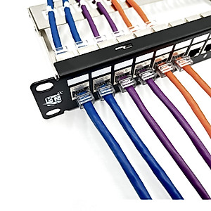 ETS 12 Port Patch Panel Cat6A Inline Keystone, Feedthrough Coupler Patch Panel 10-Inch with Cable Support, Fully Loaded Pass Through Jacks, 1U Network Patch Panel Compatible Cat7, Cat6, Cat6A, Cat5e