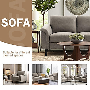 CDCASA Loveseat Sofa, Linen Fabric Mid Century Modern Love Seats Couches, Upholstered 2-Seater Sectional Sofa Small Couch w/Wood Legs for Living Room, Bedroom, Small Space, 1PCS, Light Brown
