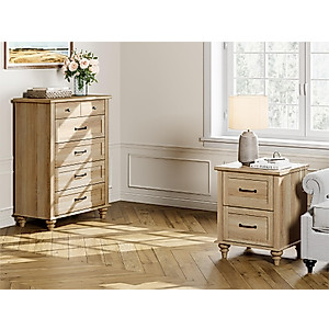 WAMPAT 3 Piece Dresser and Nightstand Sets, Farmhouse Dresser & Chest of Drawers with 5 Drawers & Metal Handle, Set of 2 Nightstands End Table with Charging Staion, 3 Piece Bedroom Set, Oak