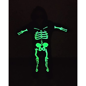 Jobakids Matching Family Costumes Sets Halloween One-Piece Hoodie Onsies Glow in Dark Skeleton Jumpsuit Women Medium (Women-black, M)