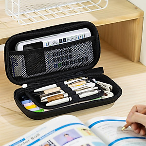 EASTHILL Hard Large Capacity Pencil Case Box, Durable Pen Pouch Bag with Zipper Compartments for Office Organizer Adluts-Black