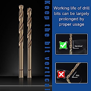 COMOWARE Cobalt Drill Bit Set- 15Pcs M35 High Speed Steel Twist Jobber Length for Hardened Metal, Stainless Steel, Cast Iron and Wood Plastic with Indexed Storage Case, 1/16"-3/8"