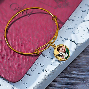 PicturesOnGold.com Expandable Picture Bracelet With Personalized Photo - One Size Fits All Personalized Photo Engraved Circle Bracelet - Gold or Silver Tone (Gold Tone)
