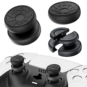PlayRealm NO FALLING OFF Thumbstick Extender & Silicone Grip Cover 2 Sets for PS5 & PS4 Controller (Turbo Black)