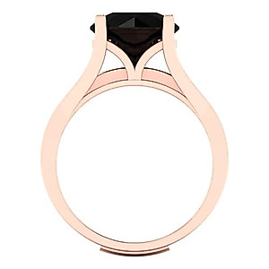 2.89ct Round Cut Solitaire Natural Black Onyx Engagement Promise Anniversary Bridal Ring Band set Sliding 18K Rose Gold 4.25