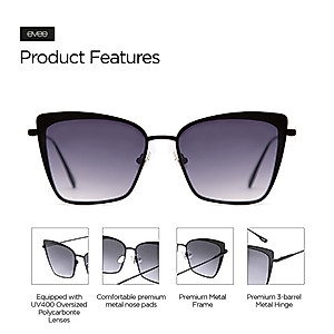 EVEE Cat Eye Sunglasses For Women with Reflective Lenses and Metal Frame - Black Cat Eye Sunglasses - (Meow)