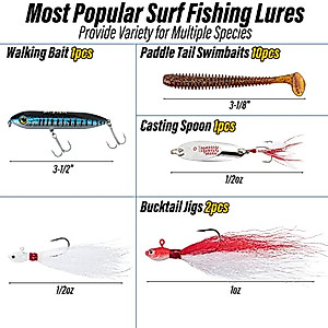 Dr.Fish 269 Pieces Surf Fishing Tackle Kit with Box, Saltwater Fishing Tackle Pompano Rigs Making Set Bucktail Jigs Saltwater Lures Walking Bait Pier Surf Casting Sea Tackle Kits Lead Pyramid Sinkers