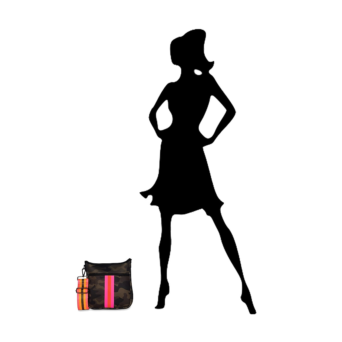 Haute Shore - Jeri Showoff Crossbody Tote Camo Green W/Orange & Pink Stripe