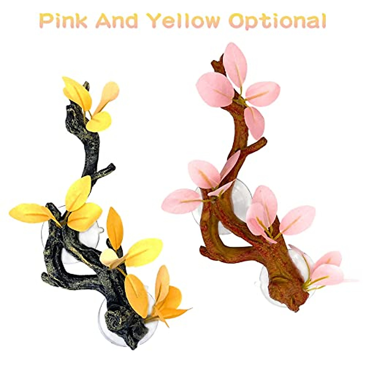 kathson Reptile Corner Branch, Lizard Climb Branches Decor Terrarium Plant Decoration with Suction Cup Reptile Tank Plant Ornament for Bearded Dragons Gecko Snake Spider Frog Climbing (Yellow)