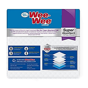 Four Paws Wee-Wee Super Absorbent Pee Pads for Dogs - Dog & Puppy Pads for Potty Training - Dog Housebreaking & Puppy Supplies - 24" x 24" (75 Count)