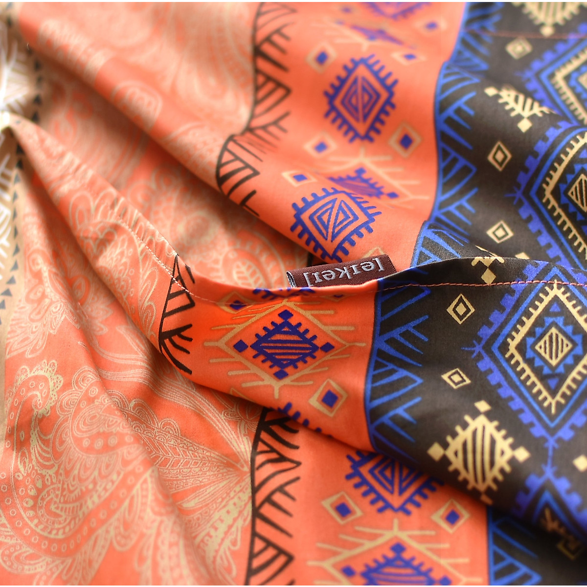 Bohemian Duvet Cover Striped Ethnic Boho Reversible Southwestern 400TC Cotton King Size Bedding 3pc Set Navy White Orange Modern Geo Aztec Print (Queen)