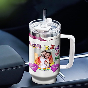WAZONE Personalized Photo Lgbt Rainbow Insulated Tumbler Stainless Steel Tumblers with Lid 40oz Cups Custom Pictures Names Birthday Christmas Gifts For Couple on Birthday Pride Month