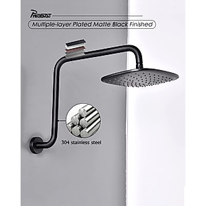 PHASAT 16 Inches Black Shower Head Arm,S Shaped Shower Arm with Flange,High Rise Shower Head Extension Arm,Shower Arm Extension Matte Black,PU9H02
