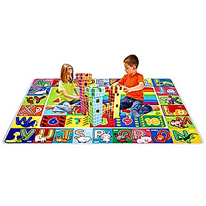 VOSAREA Kids Play Mat Non Slip Floor Mat Educational Rug Playtime Collection Letters Numbers Animals for Kids Toddlers Infant Playroom (140x110cm)