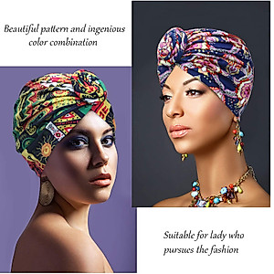 6 Pieces Women African Turban Flower Knot Pre-Tied Bonnet Beanie Headwrap (Simple Patterns) Multicoloured