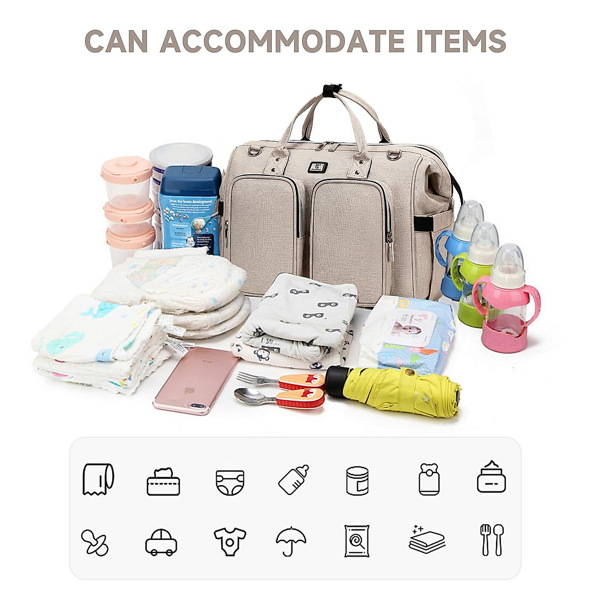 Pomelo Best Multifunctional Diaper Bag Totes with Changing Pad & Stroller Straps, Large Portable Newborn Baby Bags, Unisex and Stylish Travel Diaper Backpacks for Mom and Dad, Black