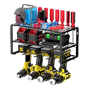 Mutilife Power Tool Organizer Heavy Duty Electric Drill Holder 3 Layers Cordless Drill Rack Holds Drill Storage Rack Wall Mount for 4 packsHandheld Power Tools Gifts for men