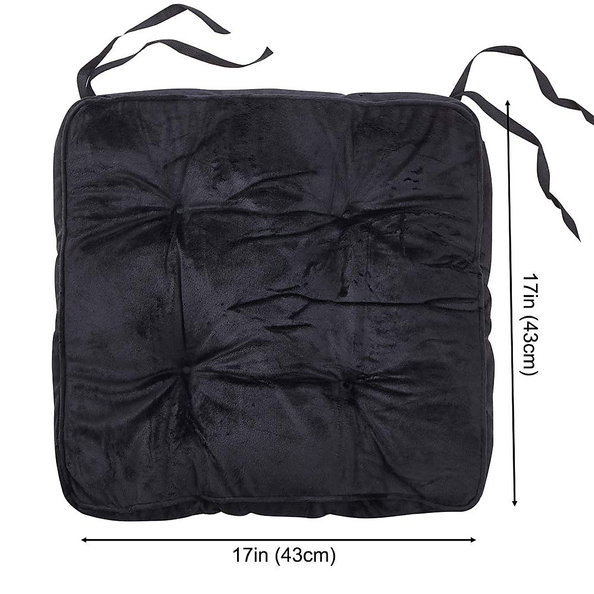 Big Hippo Chair Pads Square Chair Cushion with Ties Soft Thicken Seat Pads Cushion Pillow for Office,Home or Car Sitting 17" x 17"(Black)