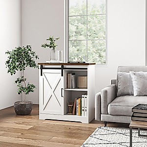 HOMCOM Farmhouse Coffee Bar Cabinet, 33" Buffet Sideboard with Sliding Barn Door and Adjustable Shelf, Kitchen Buffet Cabinet, White