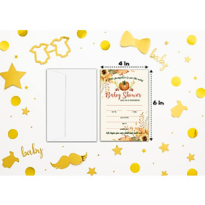 Baby Shower Cards Kit,Happy Fall Thanksgiving Day Set of 25 Baby Shower Invitations with Envelopes, Book Request Cards for Baby Shower,Autumn Pumpkin Baby Shower Party Favor Decoration(02)