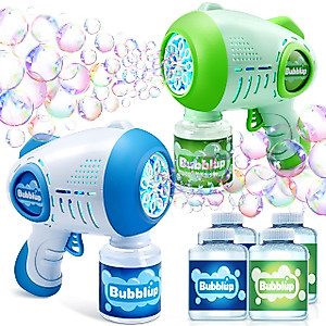 JOYIN 2 Packs Bubble Guns with 4 Bottles Bubble Solution, 10 Holes Light Up Automatic Bubble Machine Gun for Kids, Adults, Summer Toys, Easter Basket Stuffers, Birthday Gift, Bubbles Party Favors