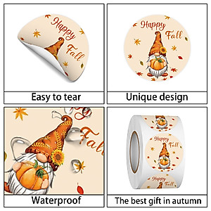 Heyfibro 500 PCS Happy Fall Y'all Stickers, 1.5 Inch Thanksgiving Stickers Label for Packing, Party, Bags, Boxes（Gnomes）